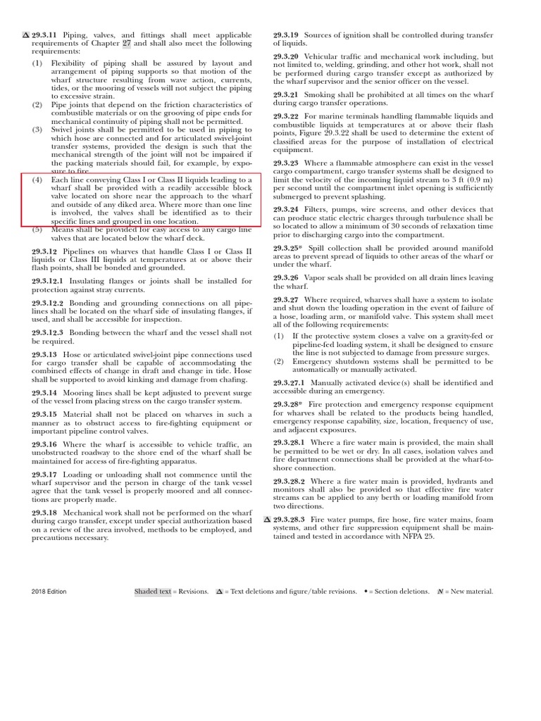 NFPA 30-2018 Extract Shore Protection Valve | PDF | Wharf | Pipe (Fluid ...