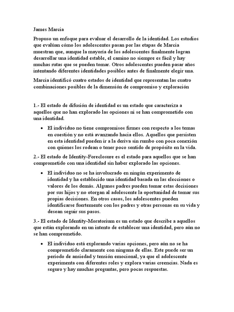 James Marcia | PDF | Adolescencia | La naturaleza humana