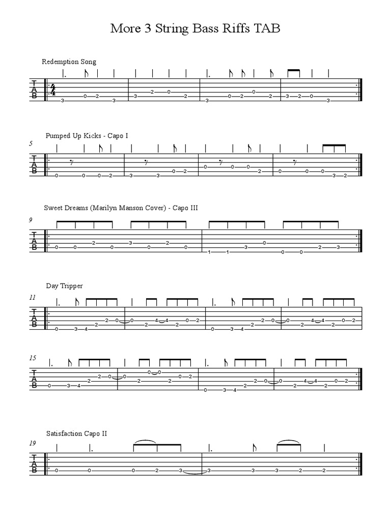 More 3 String Bass Riffs TAB | PDF
