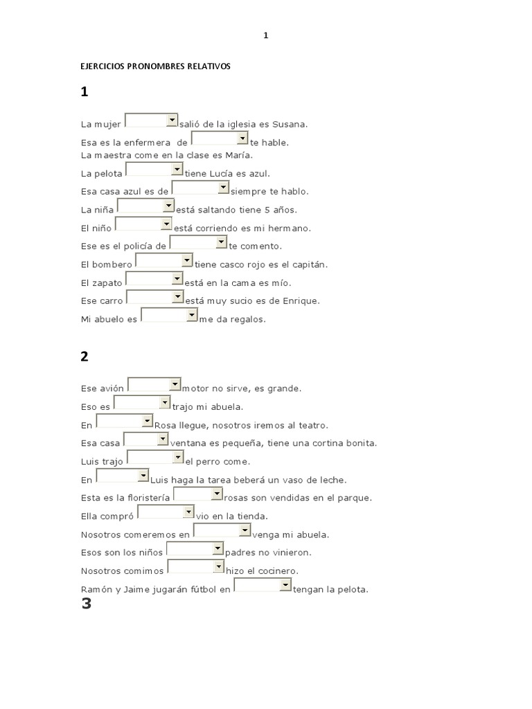 Ejercicios de Pronombres Relativos | PDF