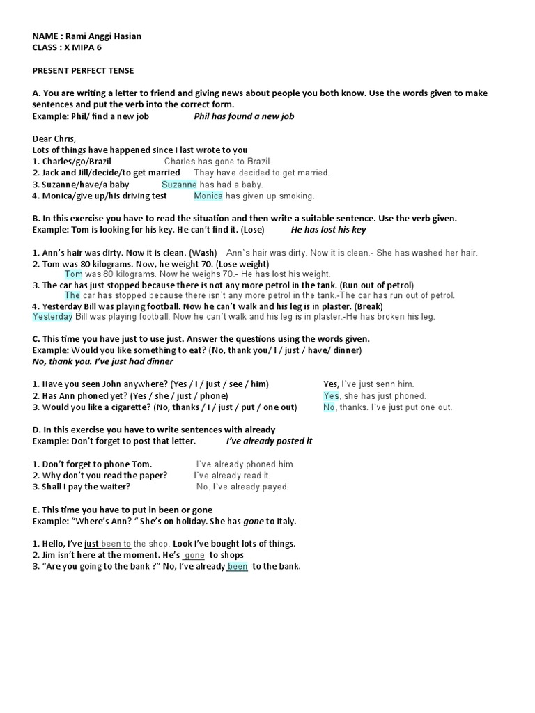 Present Perfect Tense Essay | PDF