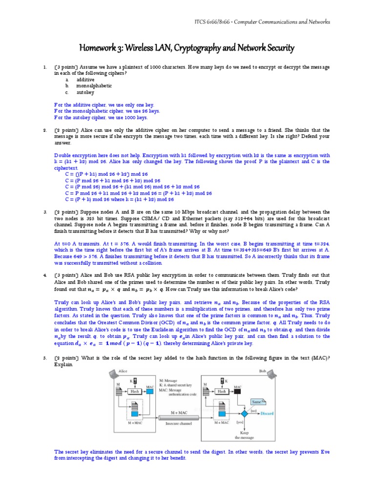 Homework 3: Wireless LAN, Cryptography and Network Security: ITCS 6166/8166 - Computer ...