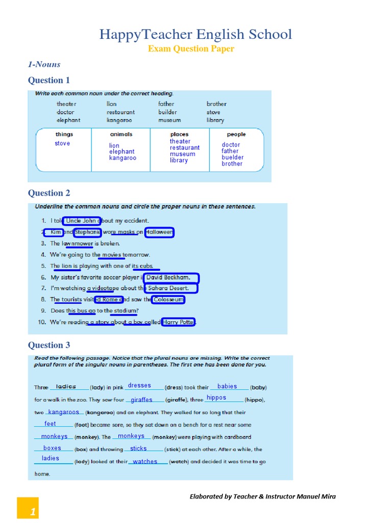 Children Exams Question Paper Key | PDF