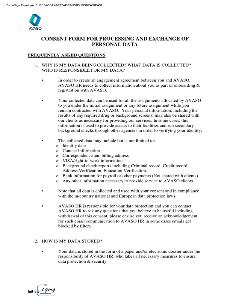 Please DocuSign CONSENT FORM FOR PROCESSING | PDF | Background Check ...