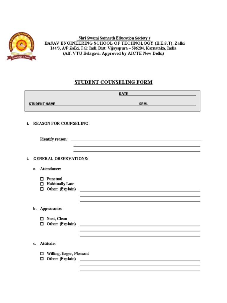 Student Counseling Form | PDF