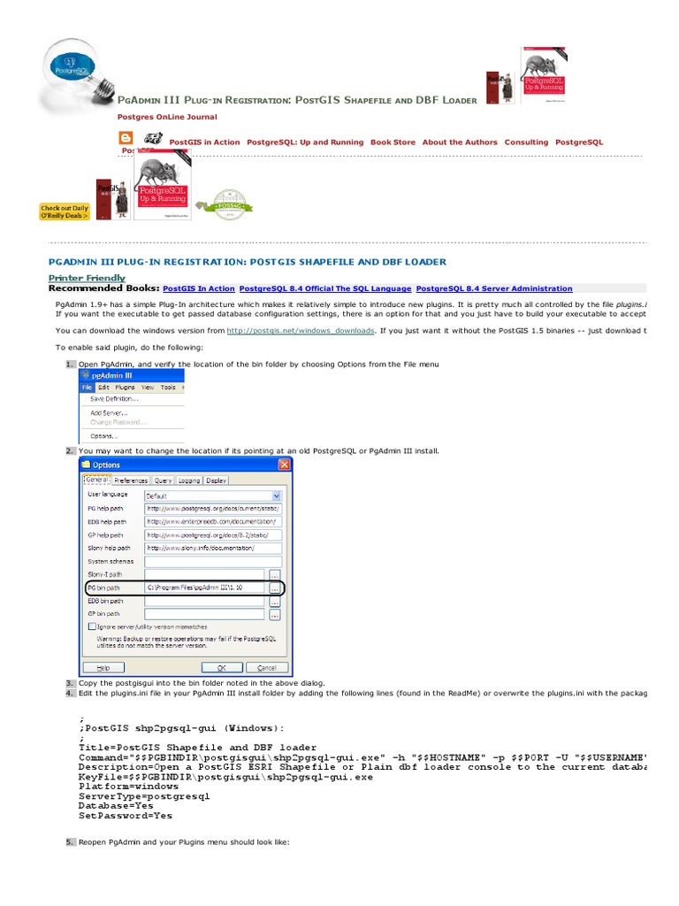 Pgadmin Iii Plug In Registration Postgis Shapefile And Dbf Loader Postgres Online Journal