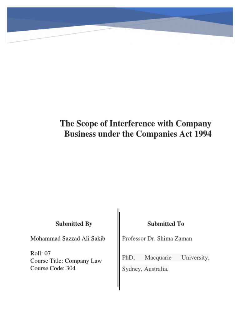 The Scope of Interference With Company Business Under The Companies Act ...