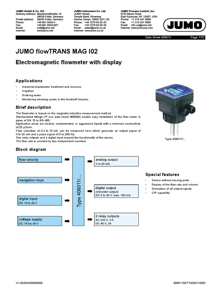 Jumo Flowtrans Mag I02, Data Sheet | PDF | Flow Measurement | Direct ...