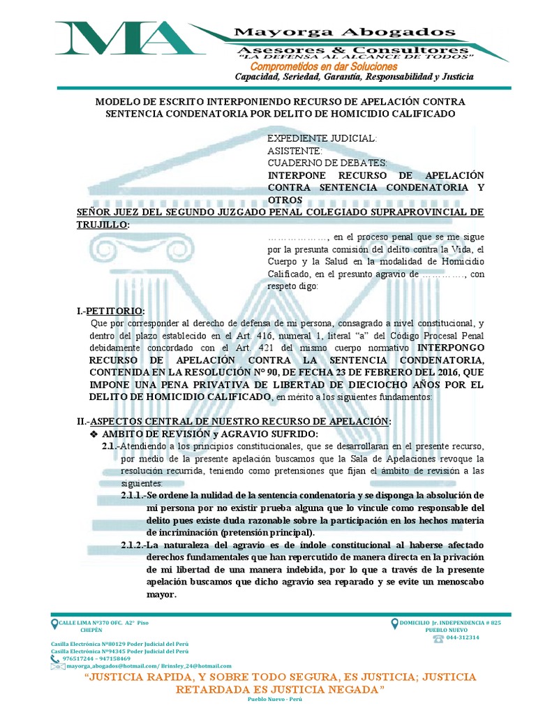 40.-Modelo de Escrito Interponiendo Recurso de Apelación Contra Sentencia Condenatoria Por ...