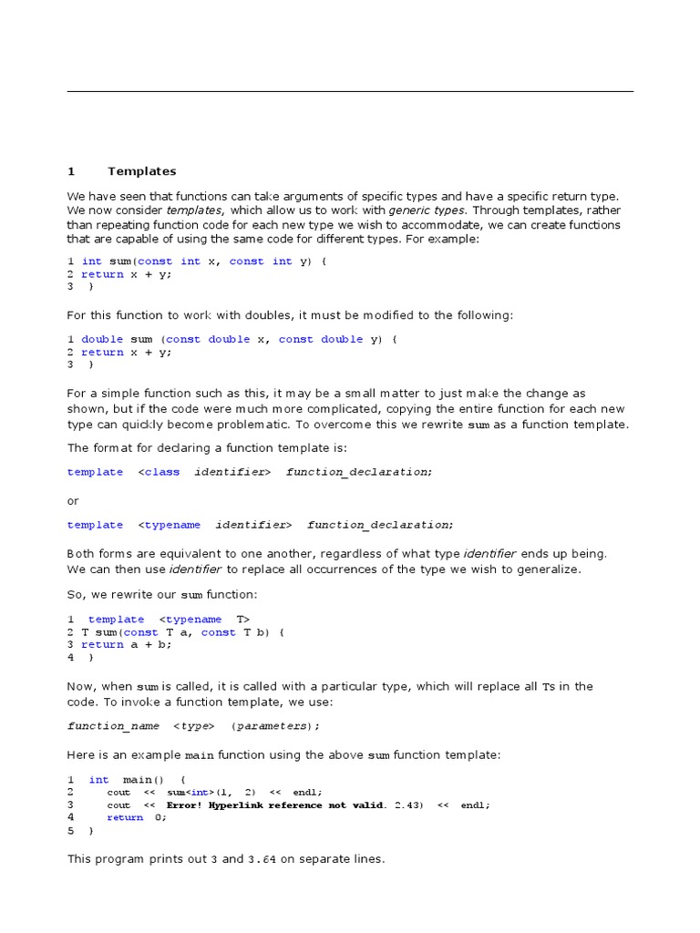 1 Templates: Int Const Int Const Int Return | PDF | Parameter (Computer ...