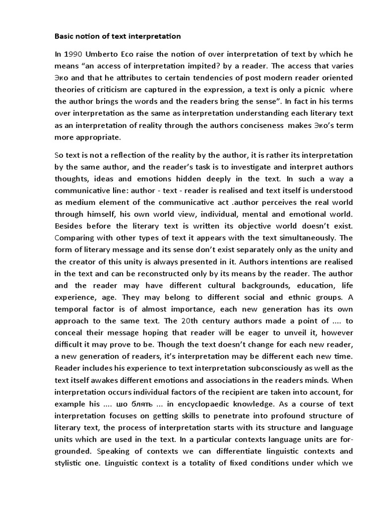 Basic Notion of Text Interpretation | PDF | Intention | Reality