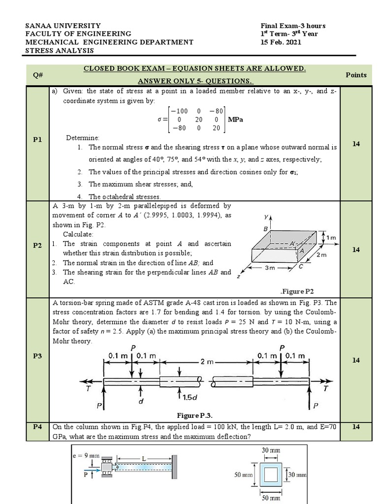 Final Exam STRESS ANA 2021 | PDF | Stress (Mechanics) | Mechanics