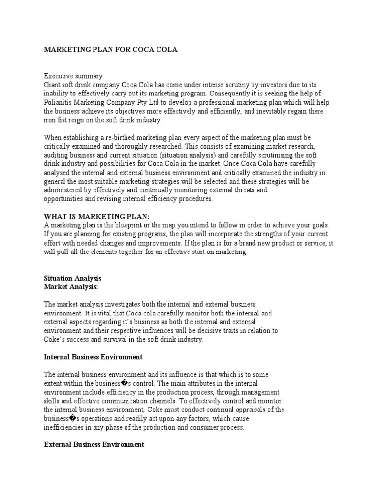 Coca Cola Marketing Plan | PDF | Pricing | Marketing