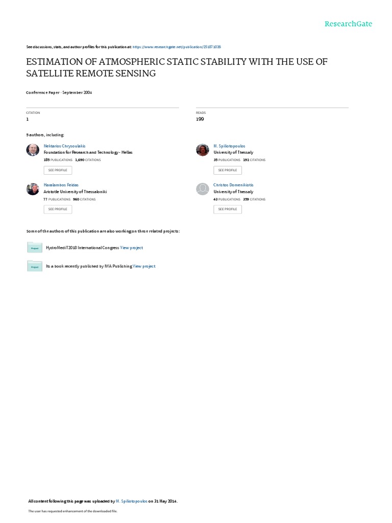 (Chrysoulakis Et Al, 2004) - Estimation of Atmospheric Static Stability ...