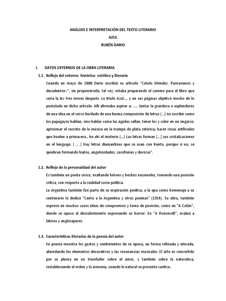 Análisis de "Azul" de Rubén Darío | PDF | Simbolismo (Artes) | Poesía