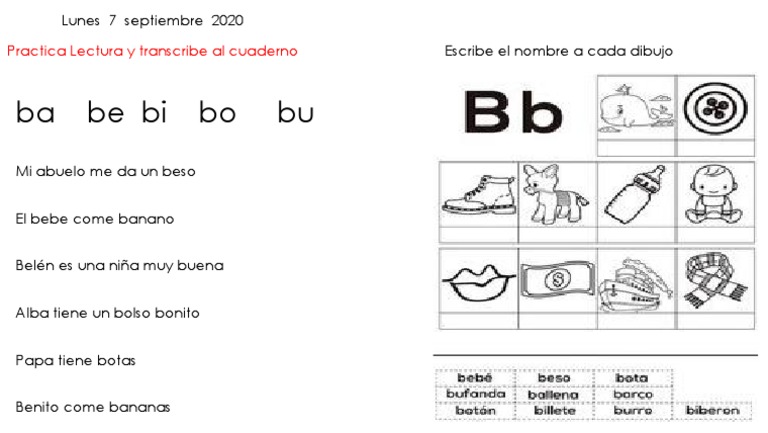 Oraciones con la letra B para niños | PDF