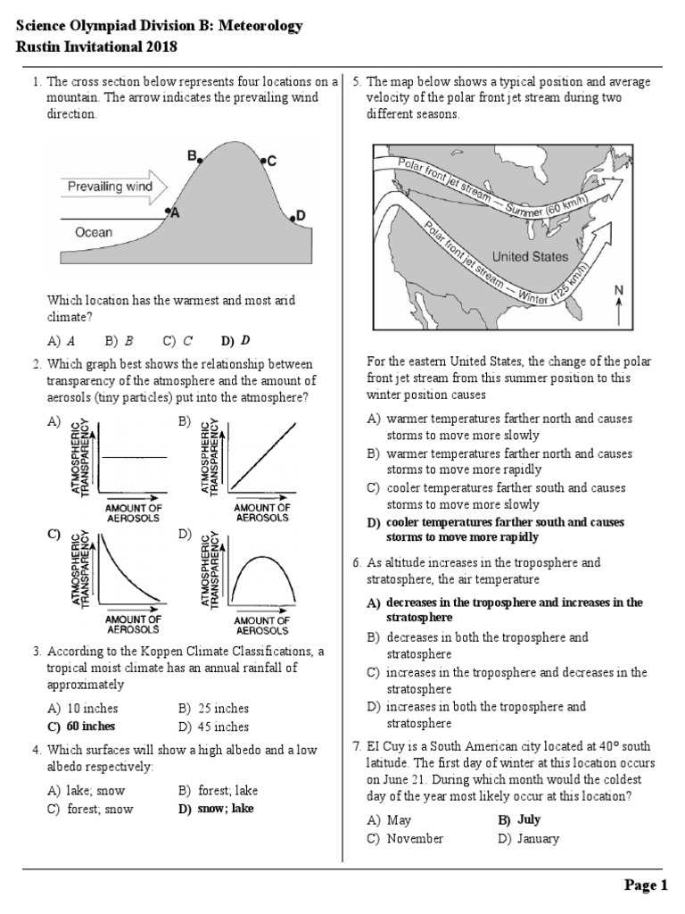 Meteorology Answer Key 2018 | PDF | Atmosphere Of Earth | Climate