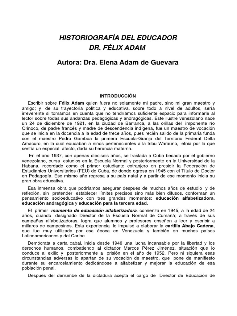 Historiografia Felix Adam | PDF | Venezuela | Aprendizaje