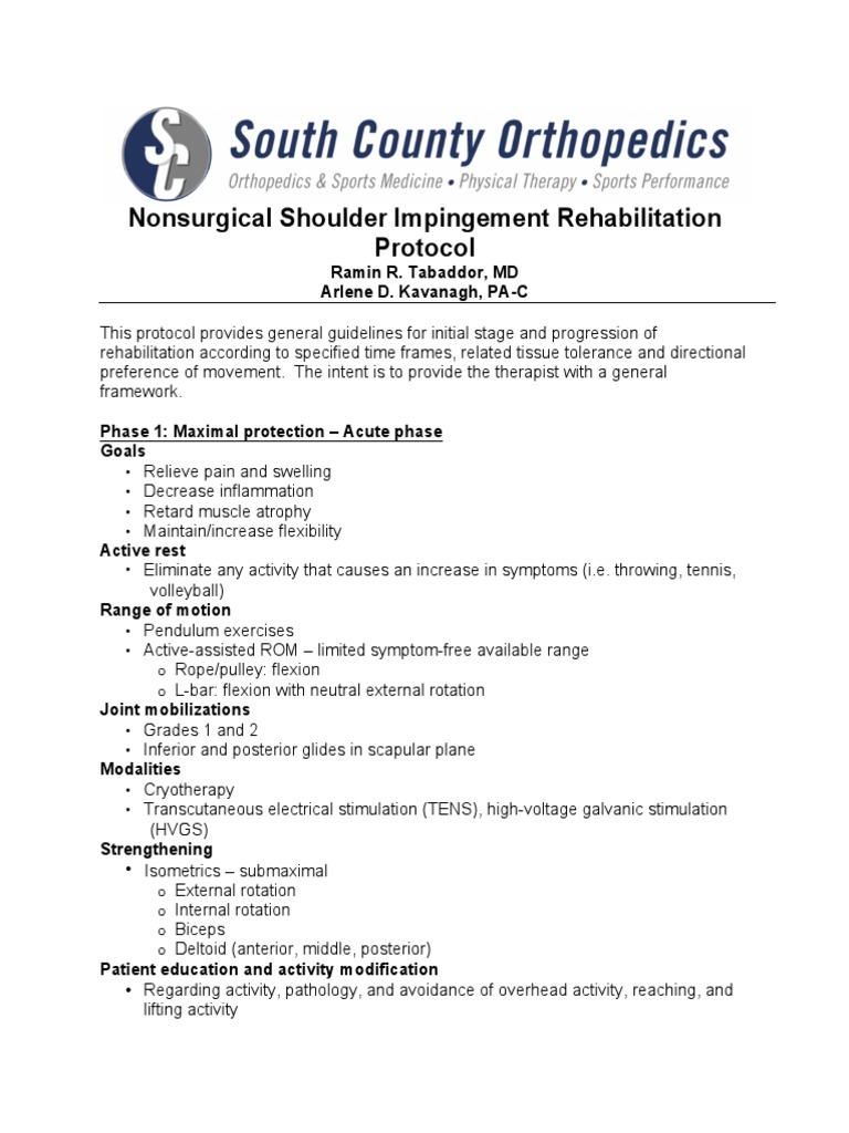 Nonsurgical Shoulder Impingement Rehabilitation Protocol: Ramin R ...