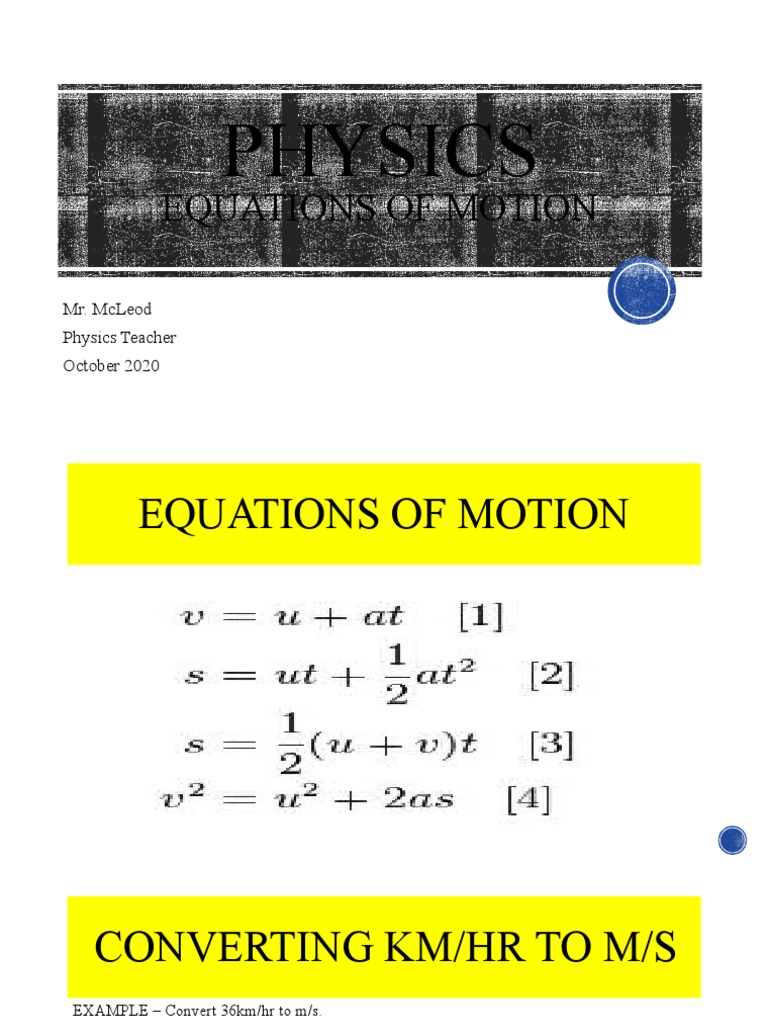Equations of Motion | PDF | Acceleration | Gravity