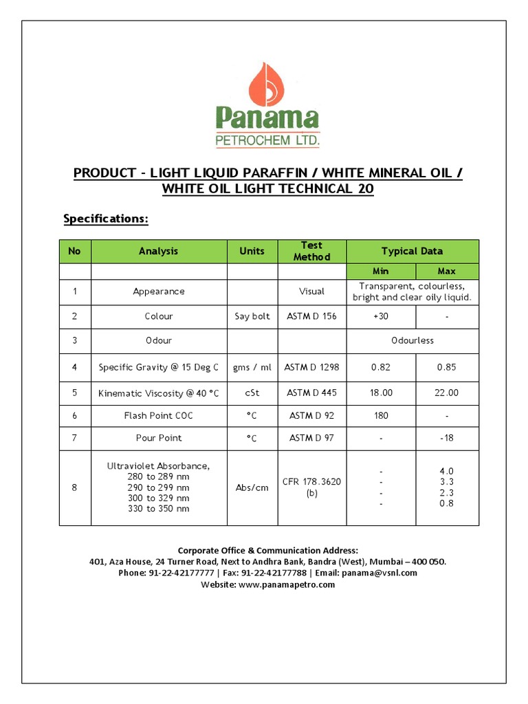 White Mineral Oil Tech 20 | PDF