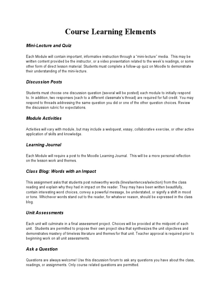 Course Learning Elements | PDF
