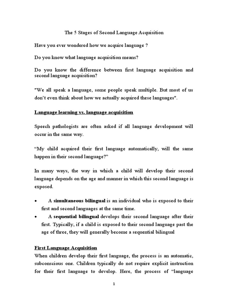 The 5 Stages of Second Language Acquisition | PDF | Second Language ...