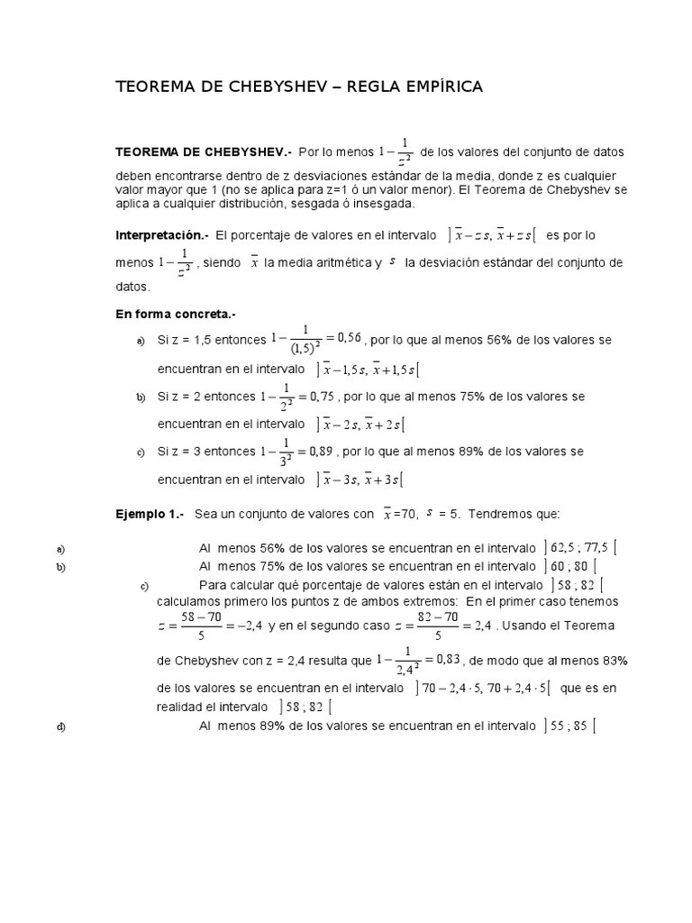 Teorema de Chebyshev y Regla Empírica | PDF | Desviación Estándar ...
