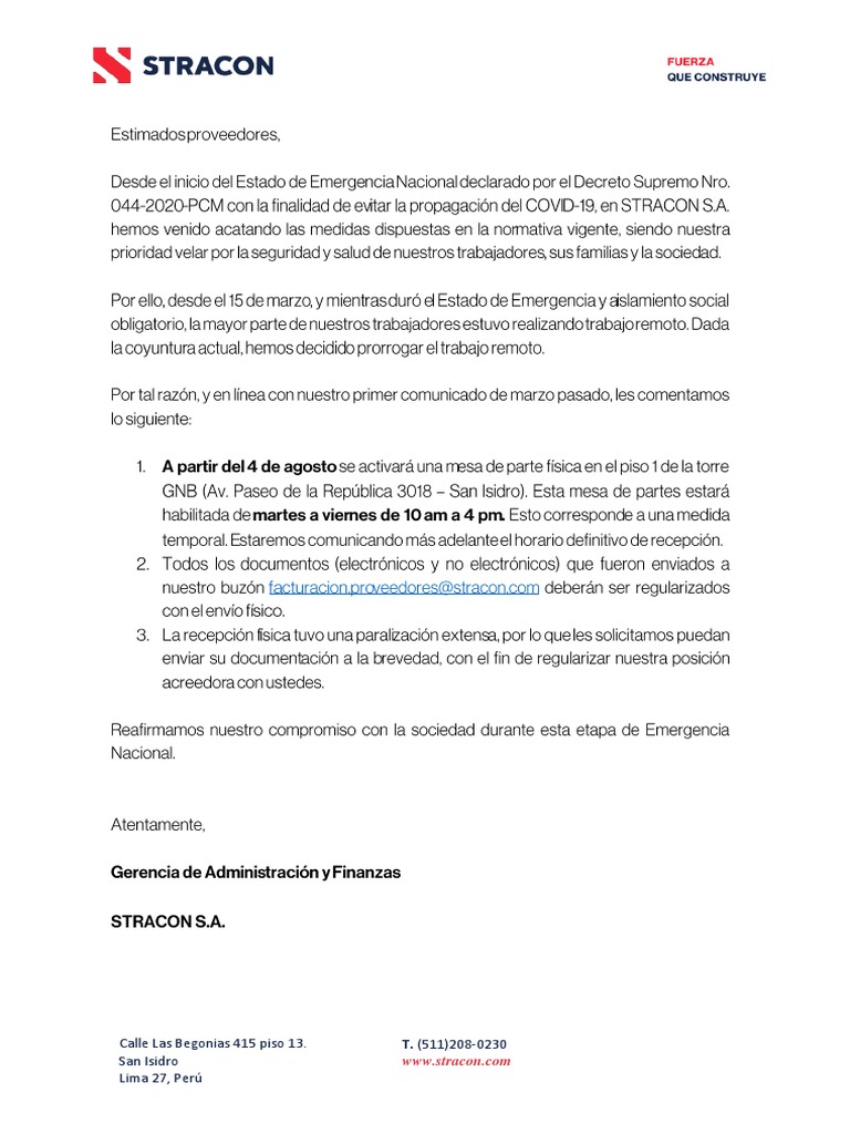 Modelo de Comunicados A Proveedores | PDF