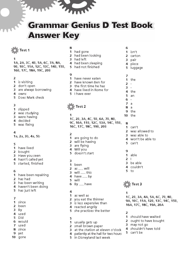 Grammar Genius 4 Test Booklet Key | PDF