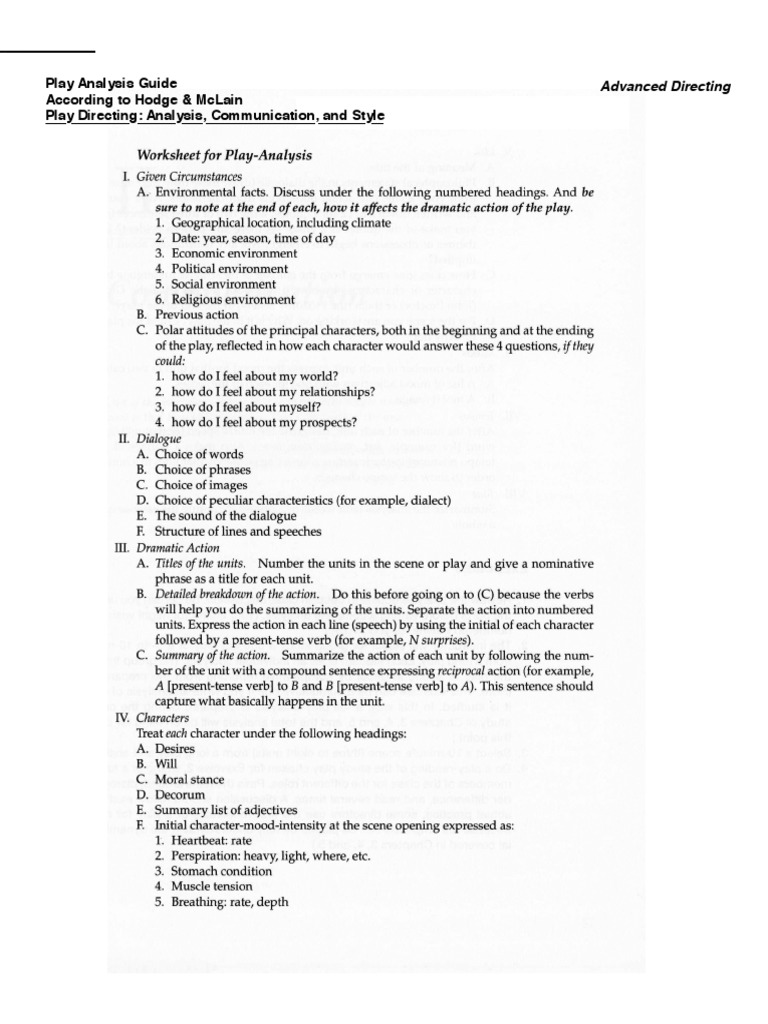 Play Analysis Guide According To Hodge & Mclain Play Directing ...