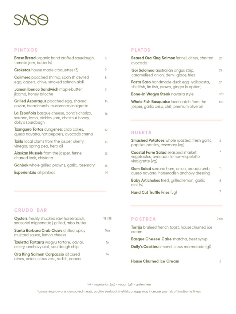 Saso Menu | PDF | Salad | Foods