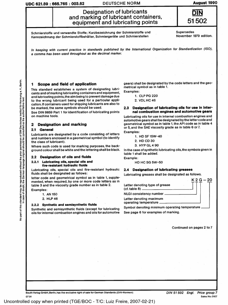 DIN-51502-Designation of Lubricants | PDF