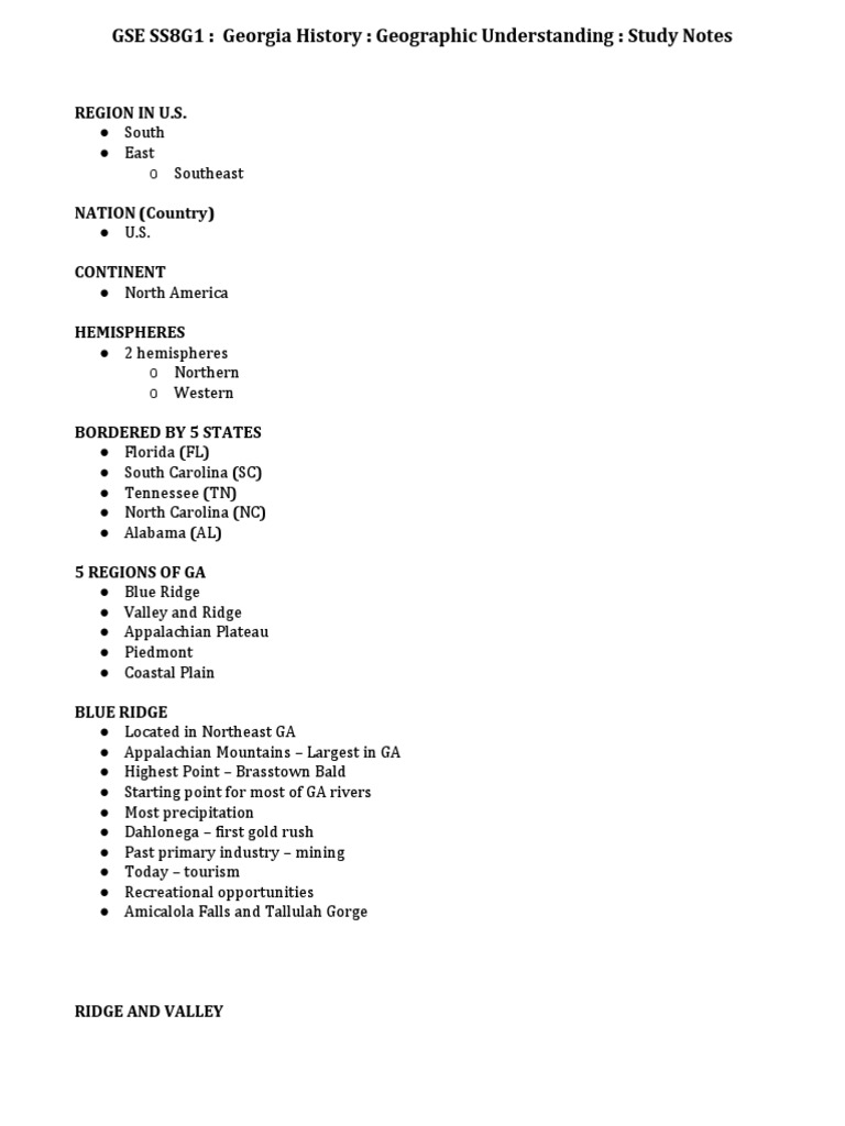 Georgia's Geographic Features Overview | PDF | Georgia (U.S. State ...