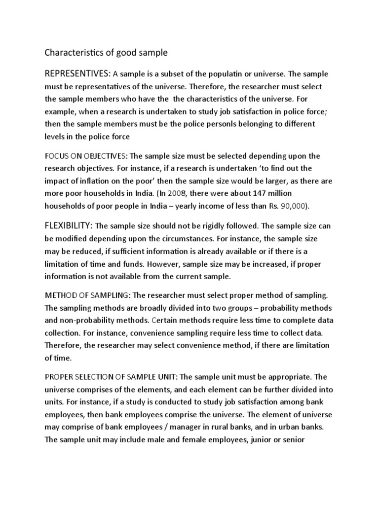 Characteristics of Good Sample | PDF | Sampling (Statistics) | Sample ...