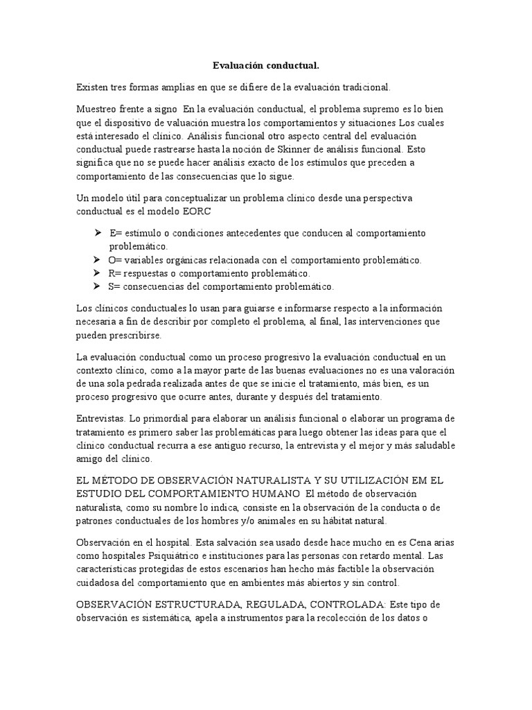 Evaluación Conductual | PDF | Comportamiento | Evaluación