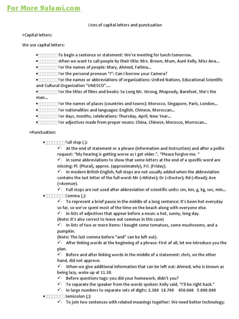Uses of Capital Letters and Punctuation | PDF | Syntactic Relationships ...