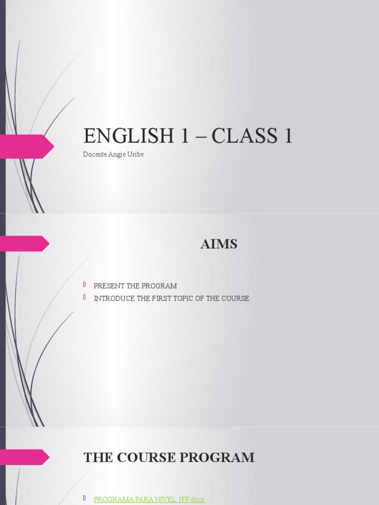 English 1 - Class 1: Docente Angie Uribe | Download Free PDF | Applied ...