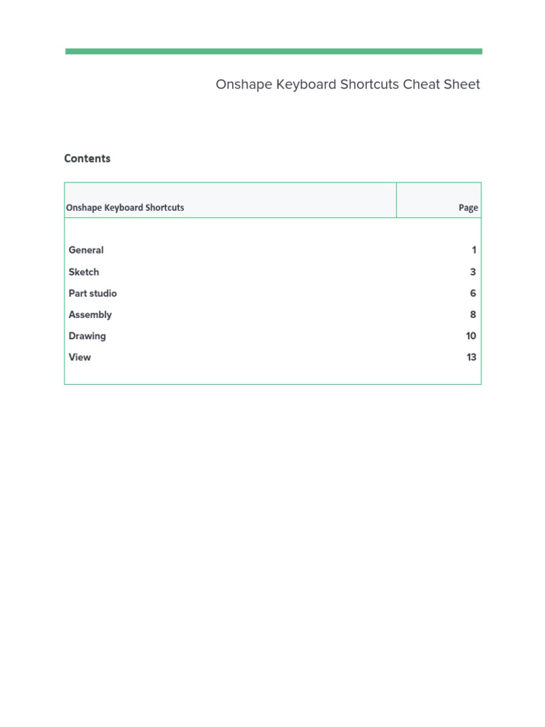 Onshape Keyboard Shortcuts Cheat Sheet | PDF | Keyboard Shortcut ...