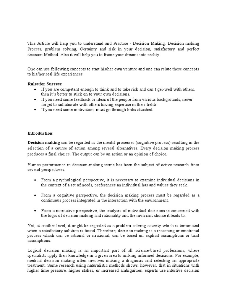 Decision Making | PDF | Business | Decision Making