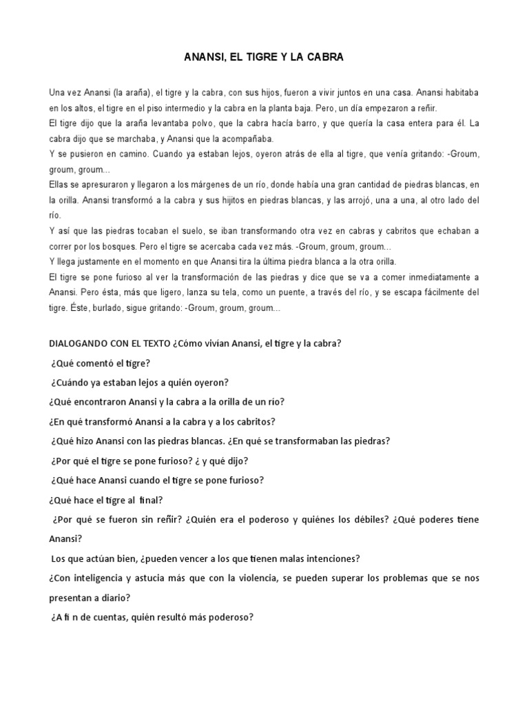 ANANSI, El Tigre y La Cabra | PDF
