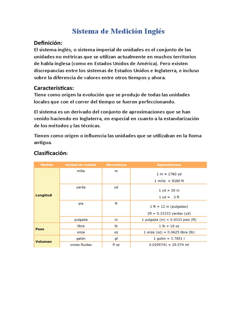 Sistema de Medición Inglés | PDF