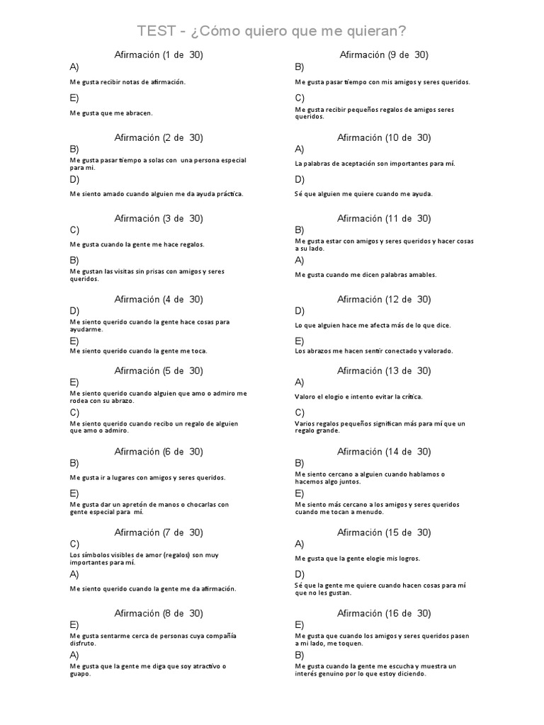 Test Como Quieres Que Te Amen | PDF