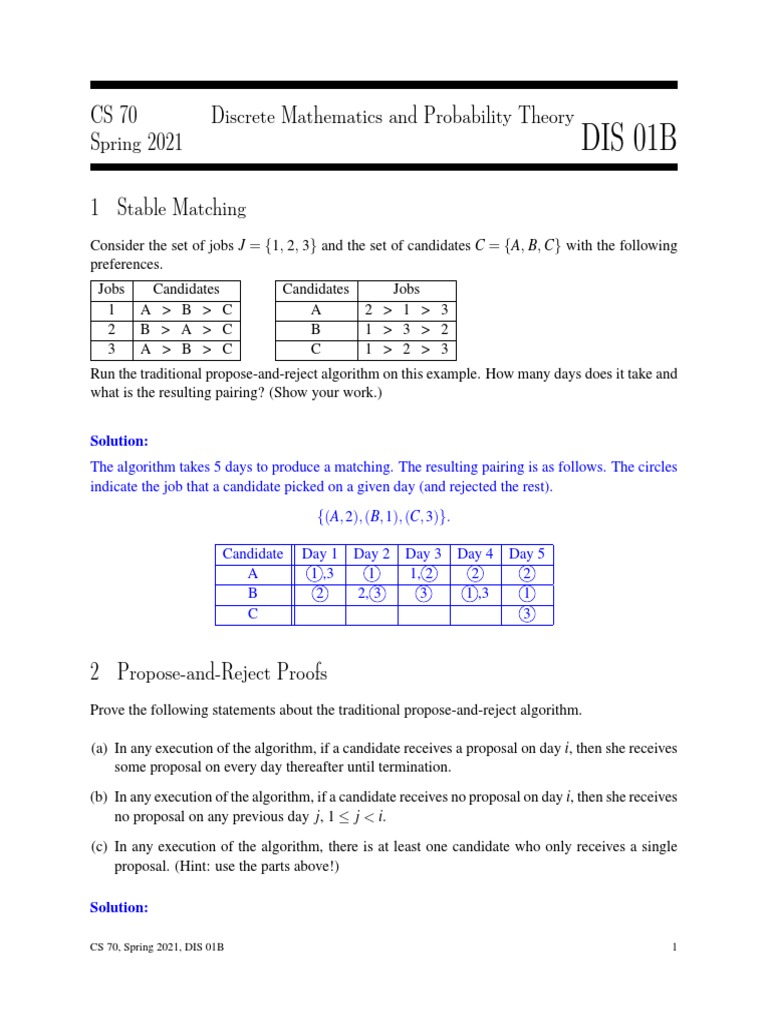 Dis 01B: CS 70 Discrete Mathematics and Probability Theory Spring 2021 | PDF | Theoretical ...