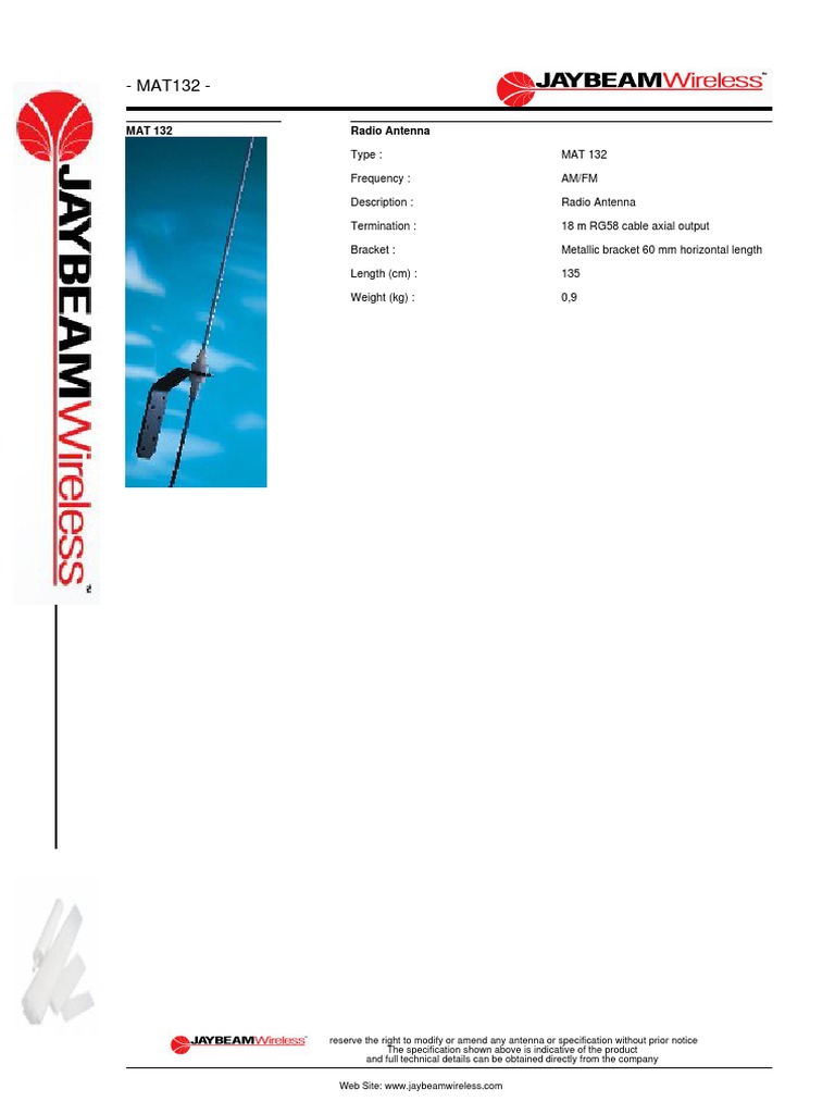 AM/FM Radio Antenna MAT 132 Specs | PDF