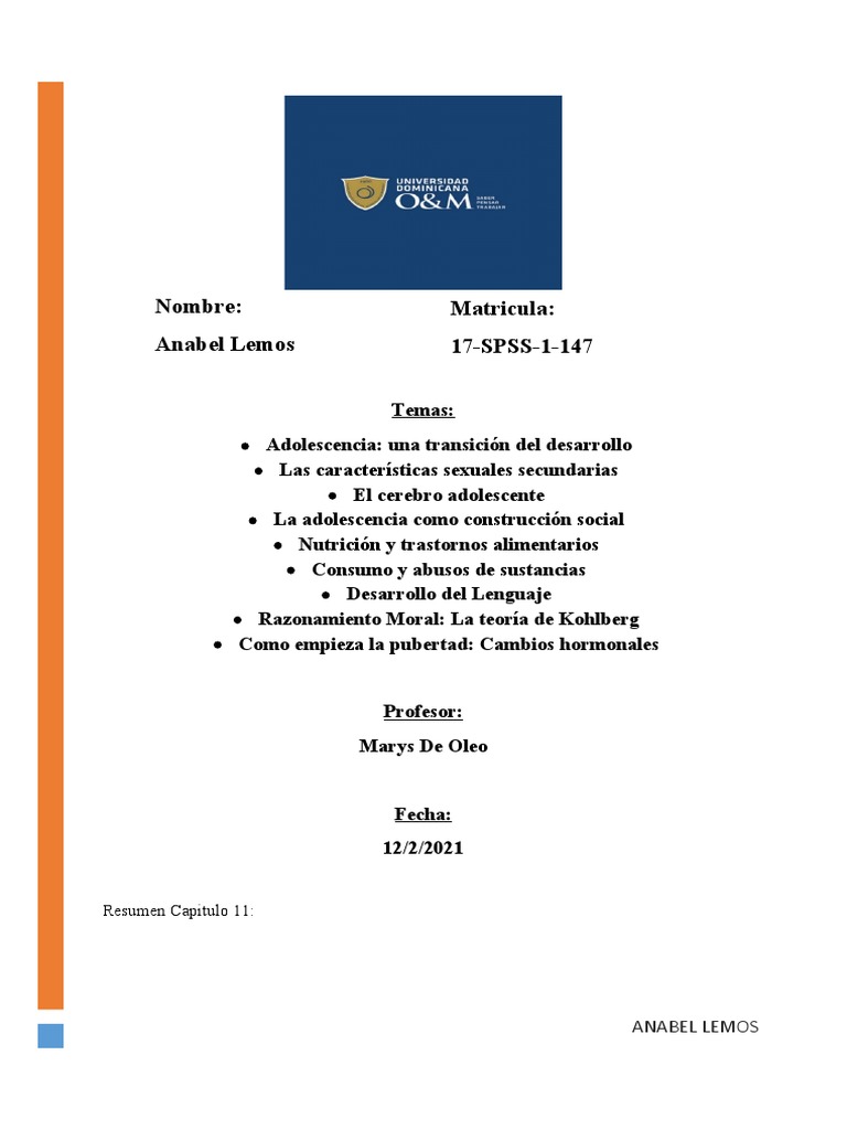 Resumen Capitulo 11 | PDF | Pubertad | Adolescencia