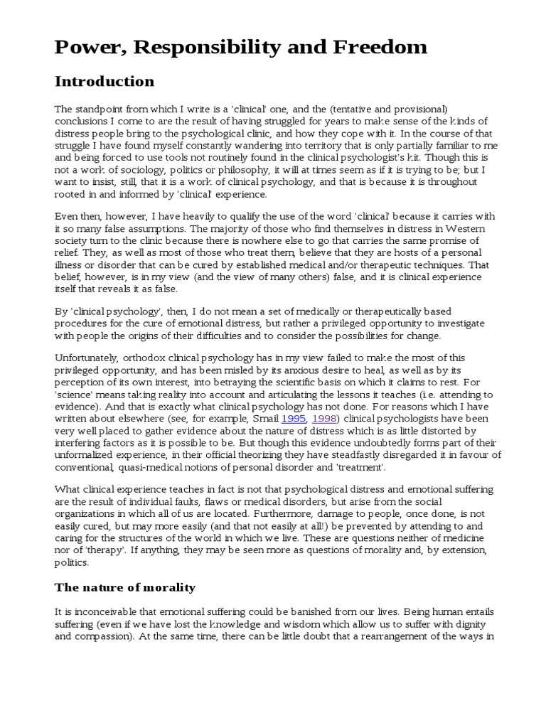 Power, Responsibility, and Freedom | PDF | Psychotherapy | Clinical ...