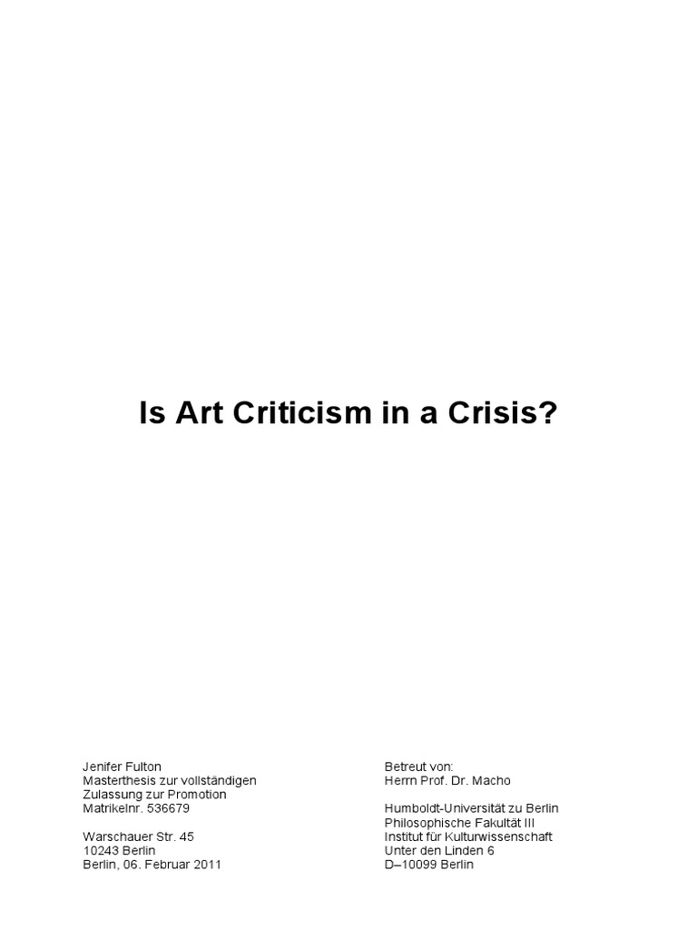 Is Art Criticism in A Crisis Master Thes | PDF | Postmodernism | Aesthetics