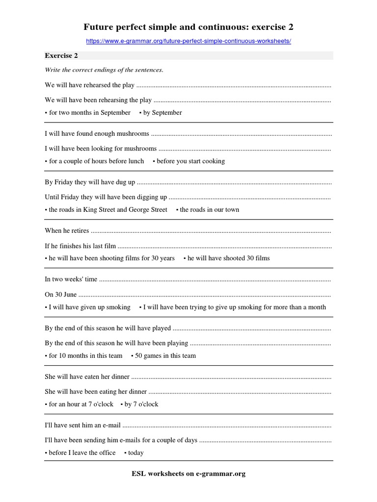 Future Perfect Simple Continuous Exercise 2 | PDF | Eating Behaviors Of ...
