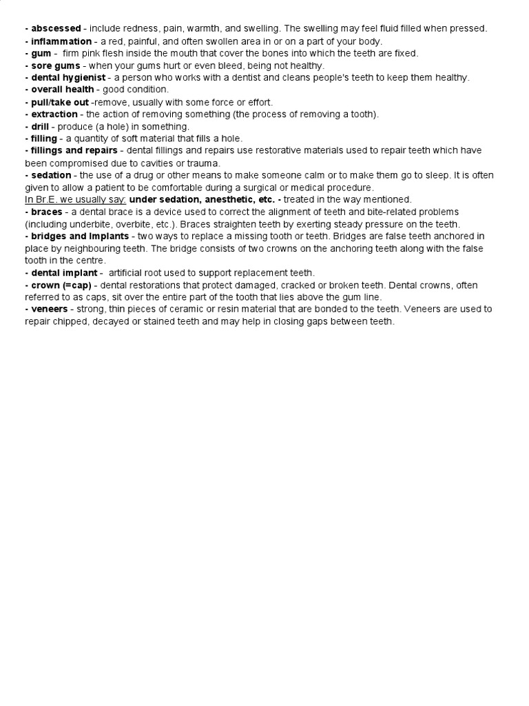 Dentist Vocabulary | PDF